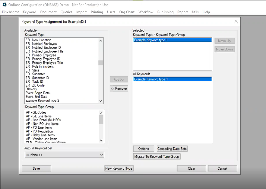 Assign Keyword and Document Types