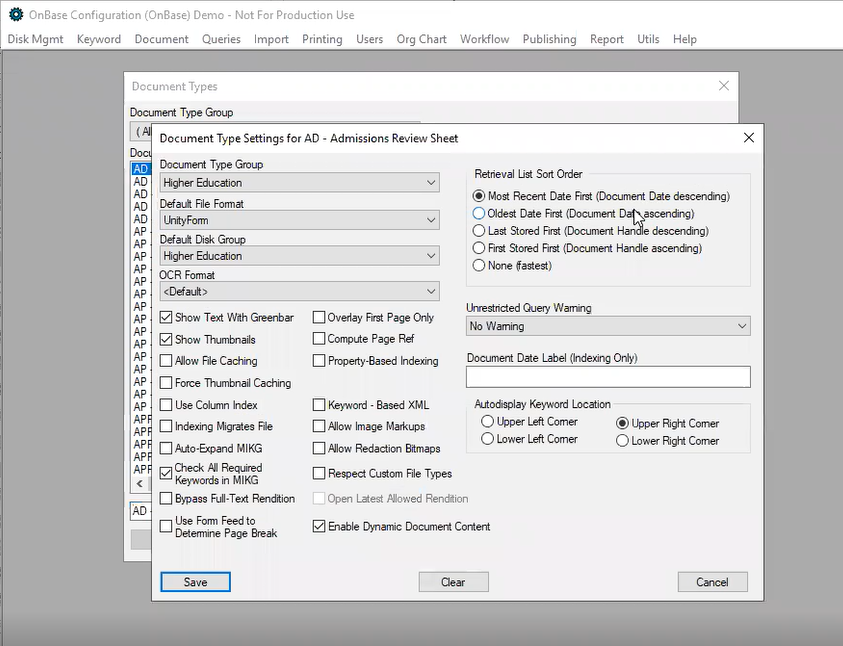 Read Document Type Settings
