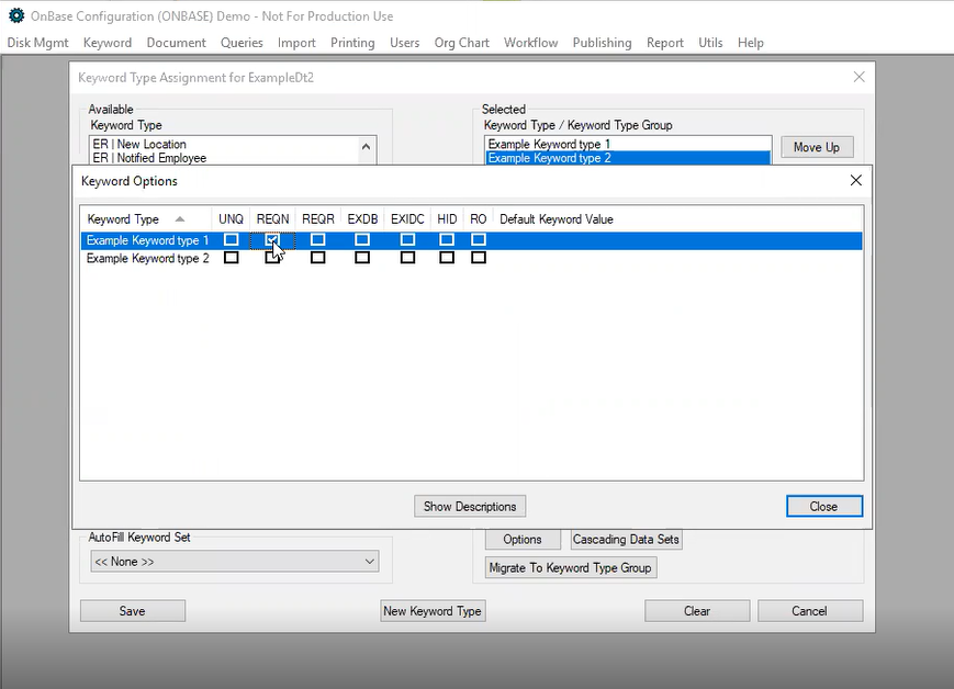 Assign Keyword and Document Types