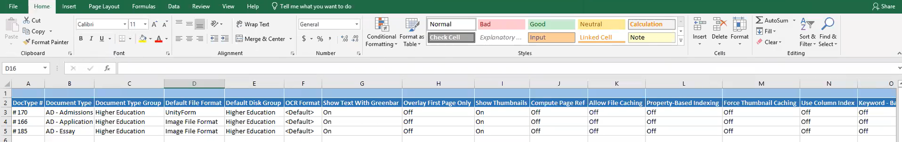 Read Document Type Settings